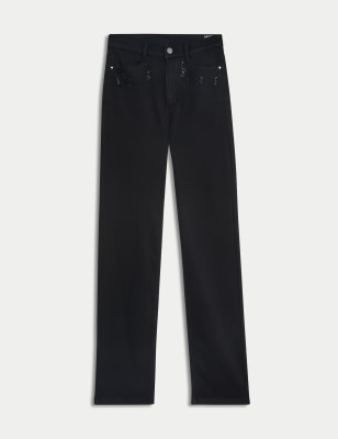 High Waisted Embellished Straight Leg Jeans | M&S Collection | M&S