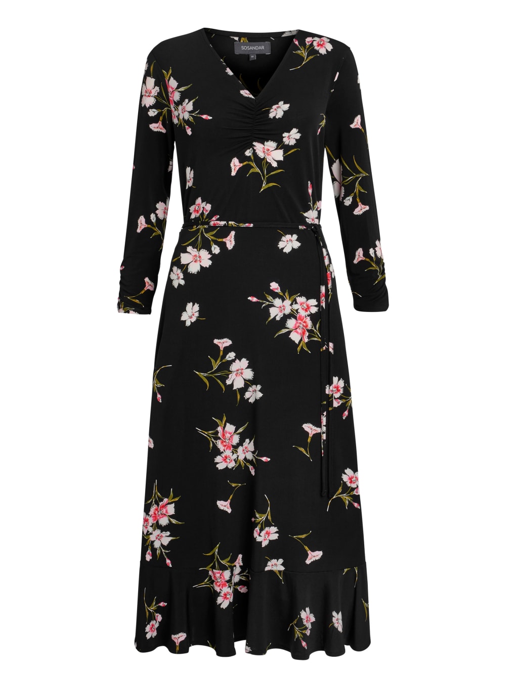 Jersey Floral V Neck Midi Skater Dress Sosandar Mands