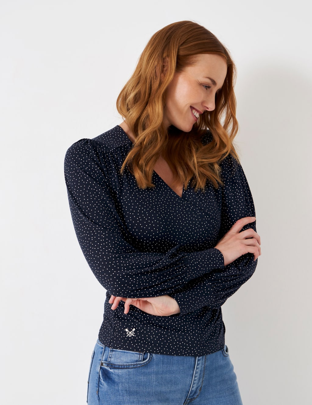 Jersey Polka Dot V-Neck Wrap Top | Crew Clothing | M&S