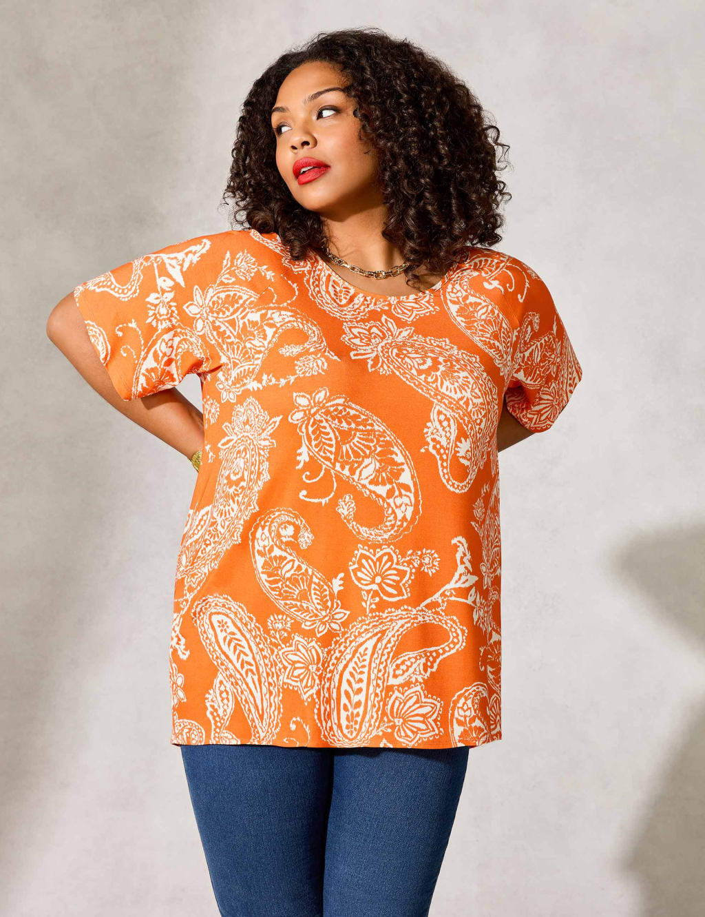 Jersey Printed Angel Sleeve Top | Live Unlimited London | M&S