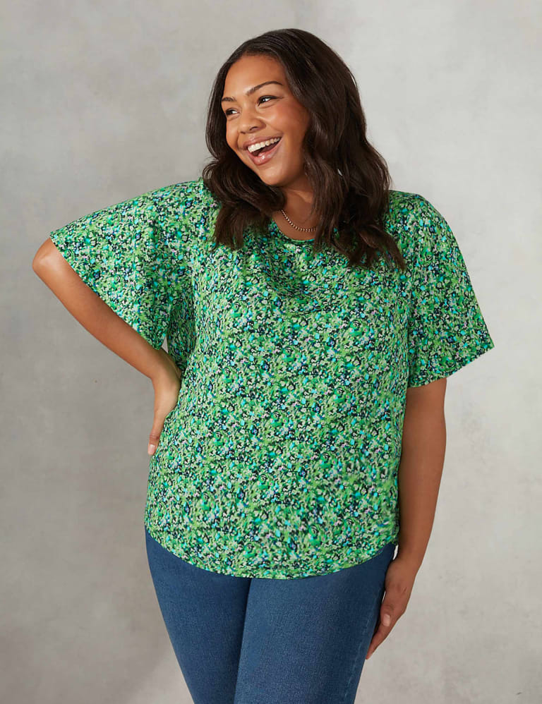 Jersey Printed Relaxed Angel Sleeve Top | Live Unlimited London | M&S