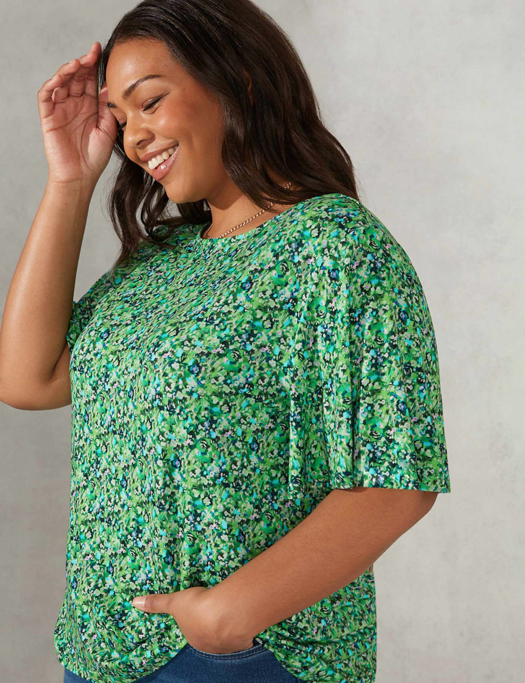 Jersey Printed Relaxed Angel Sleeve Top | Live Unlimited London | M&S