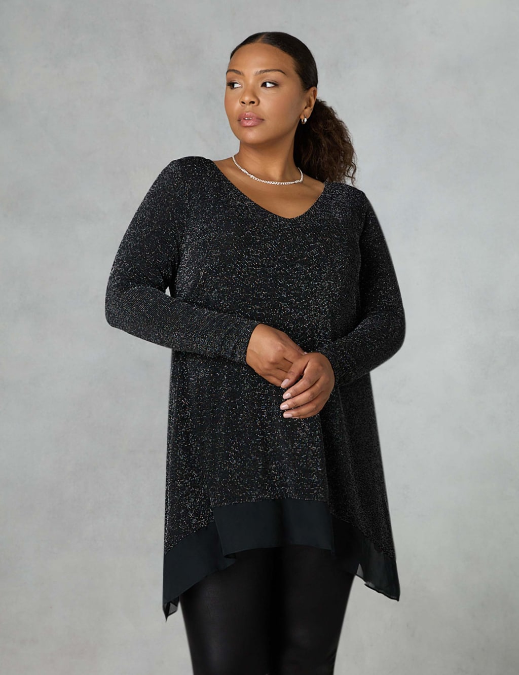 Jersey Sparkly V-Neck Relaxed Tunic | Live Unlimited London | M&S