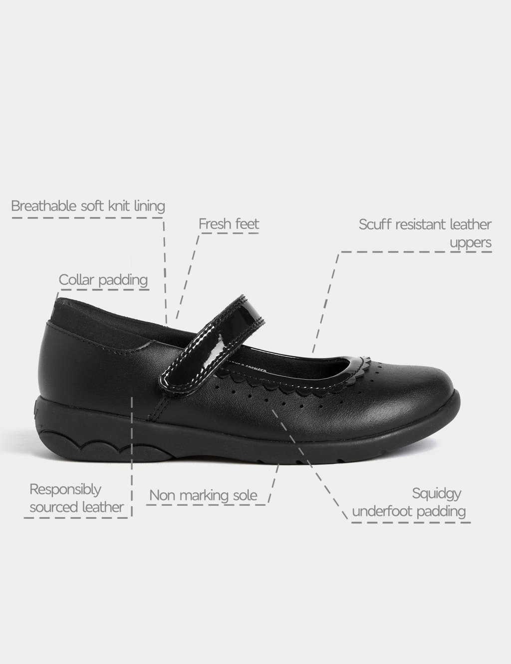 Kids' Leather Riptape School Shoes (8 Small - 2 Large) | M&S Collection ...