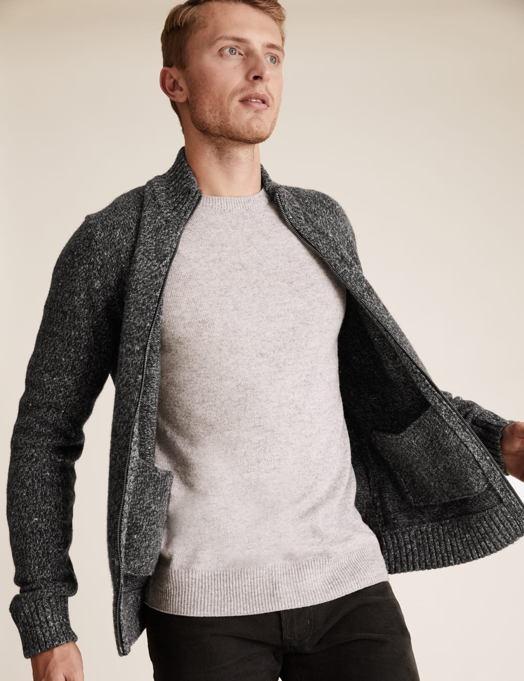 Lambswool Textured Zip Up Cardigan | M&S Collection | M&S