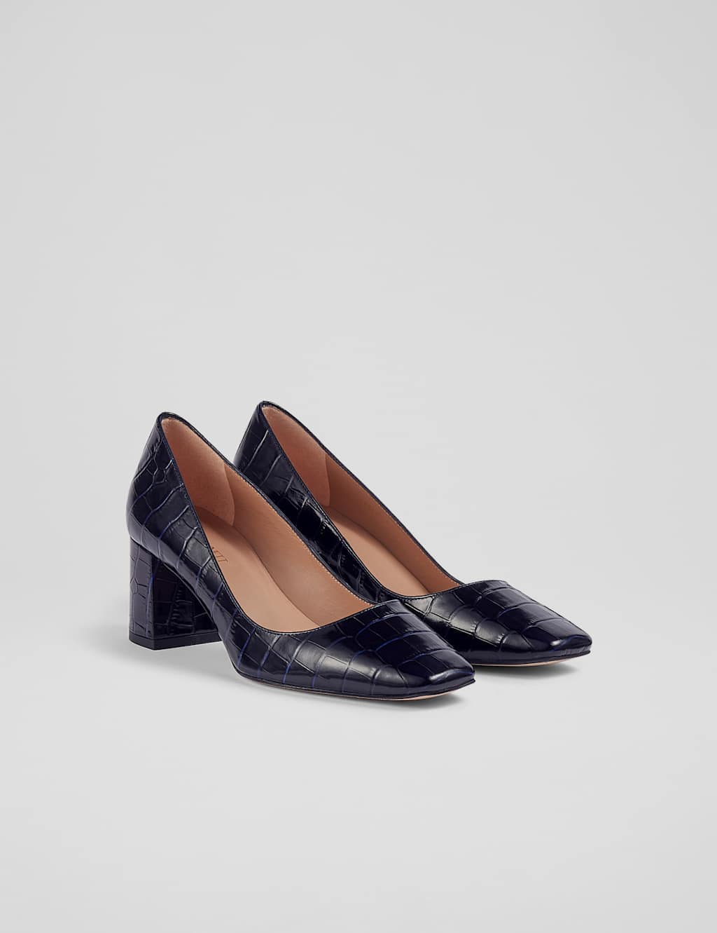 Leather Croc Block Heel Pointed Court Shoes | LK BENNETT | M&S