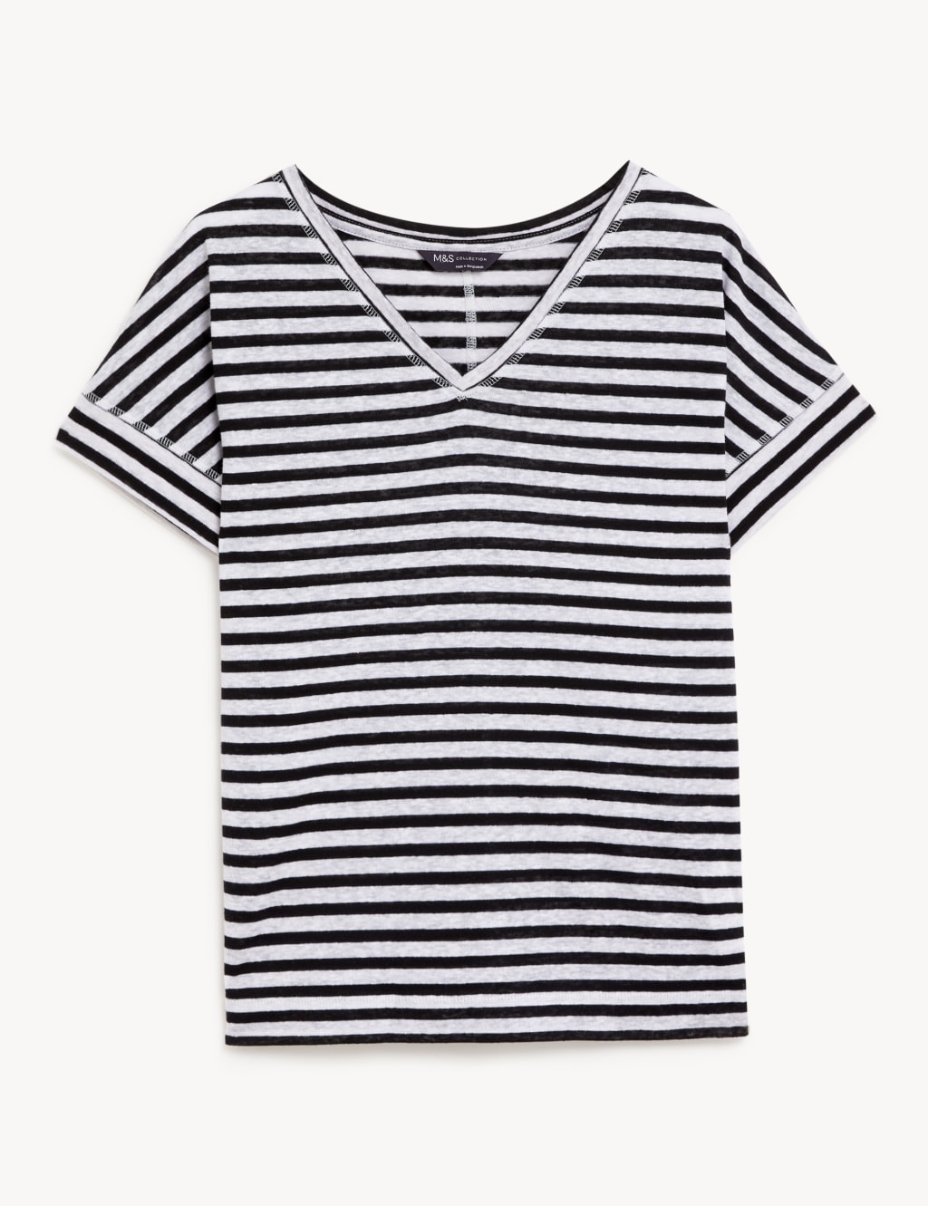 Linen Rich Striped V-Neck T-Shirt | M&S Collection | M&S