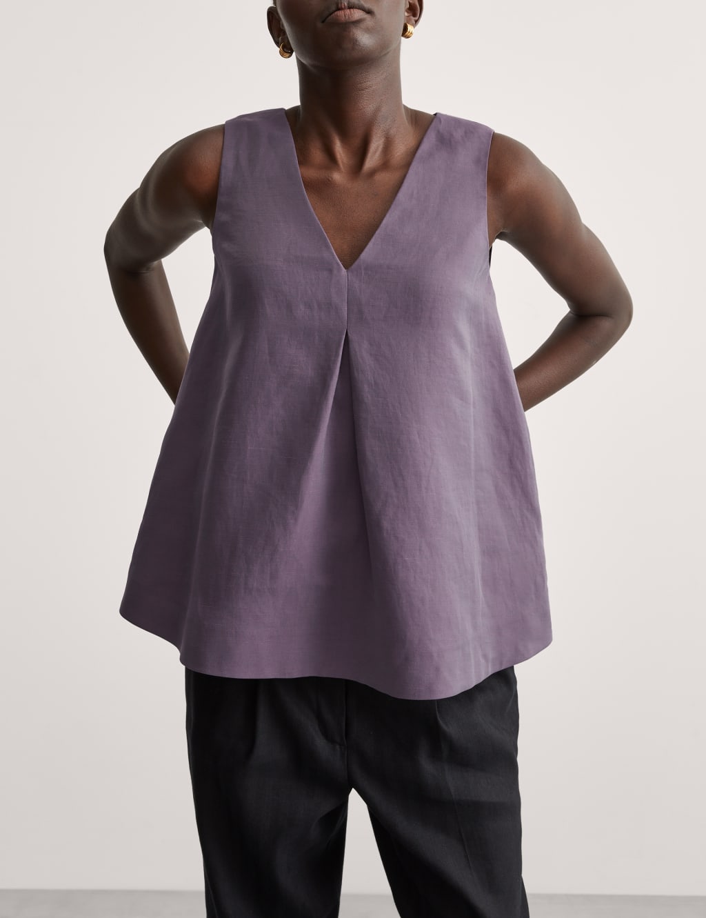 Linen Rich V-Neck Pleat Detail Shell Top | JAEGER | M&S