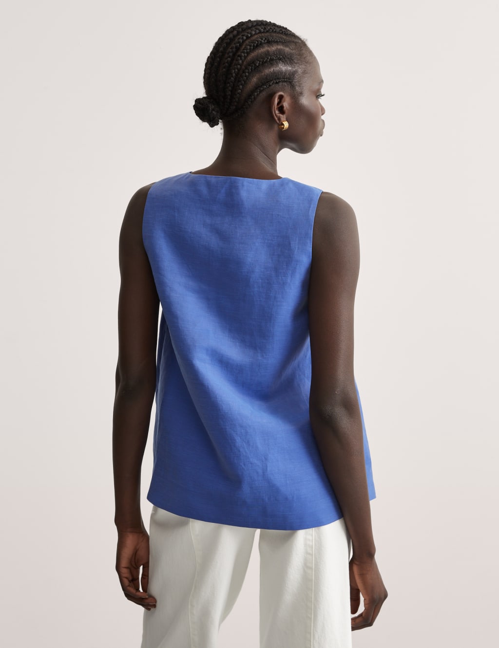 Linen Rich V-Neck Pleat Detail Shell Top | JAEGER | M&S