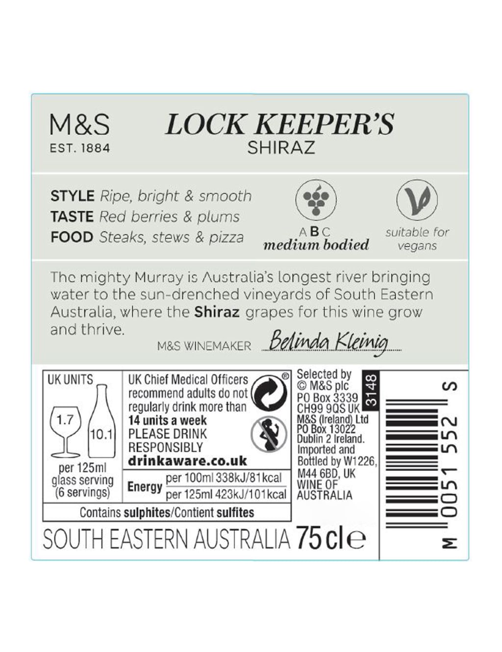 Lock Keeper's Reserve Shiraz - Case of 6 | M&S
