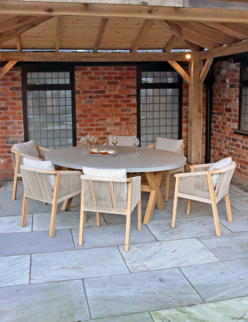 Luna Ellipse Concrete Table & 6 Roma Chairs | Royalcraft | M&S