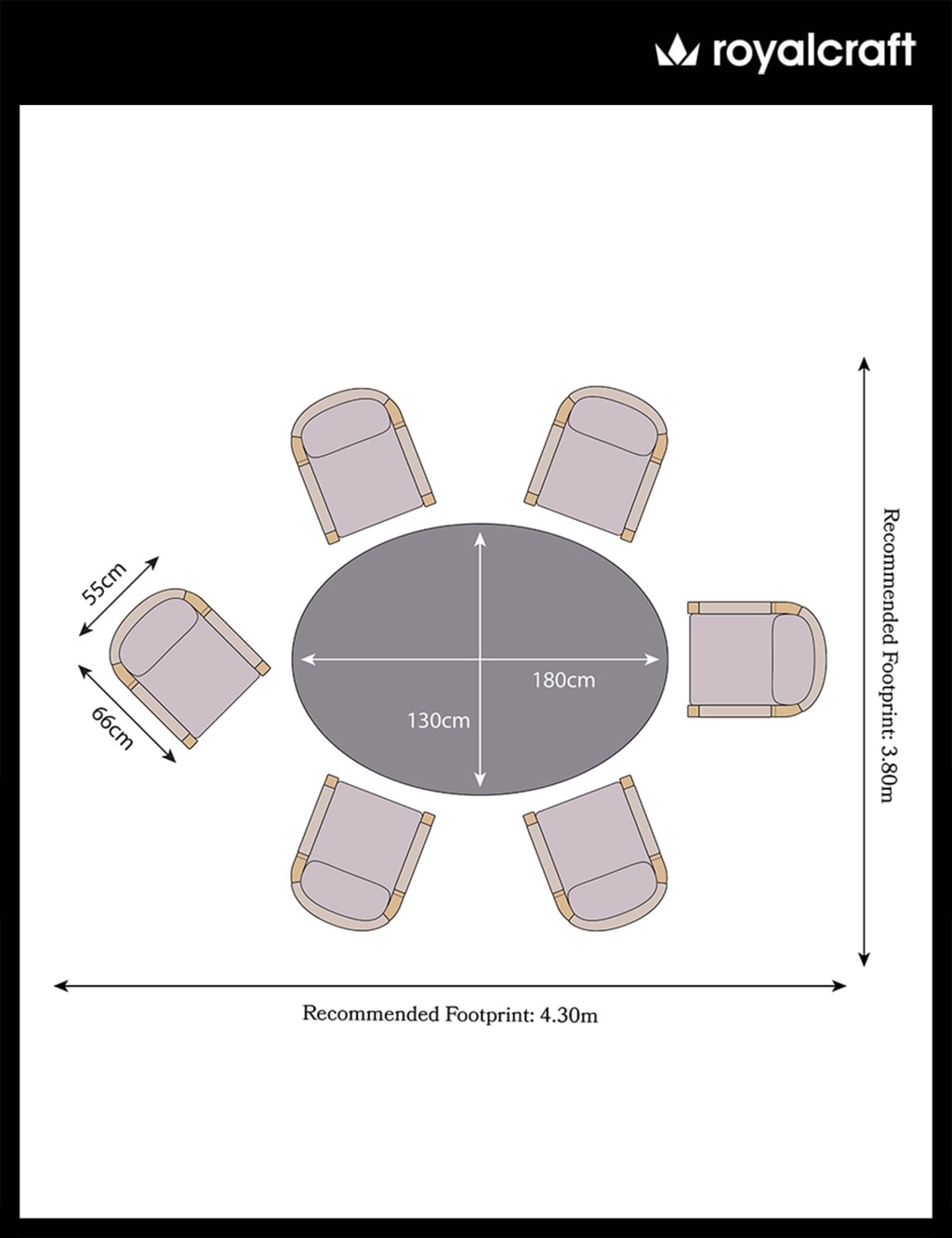 Luna Ellipse Concrete Table & 6 Roma Chairs | Royalcraft | M&S