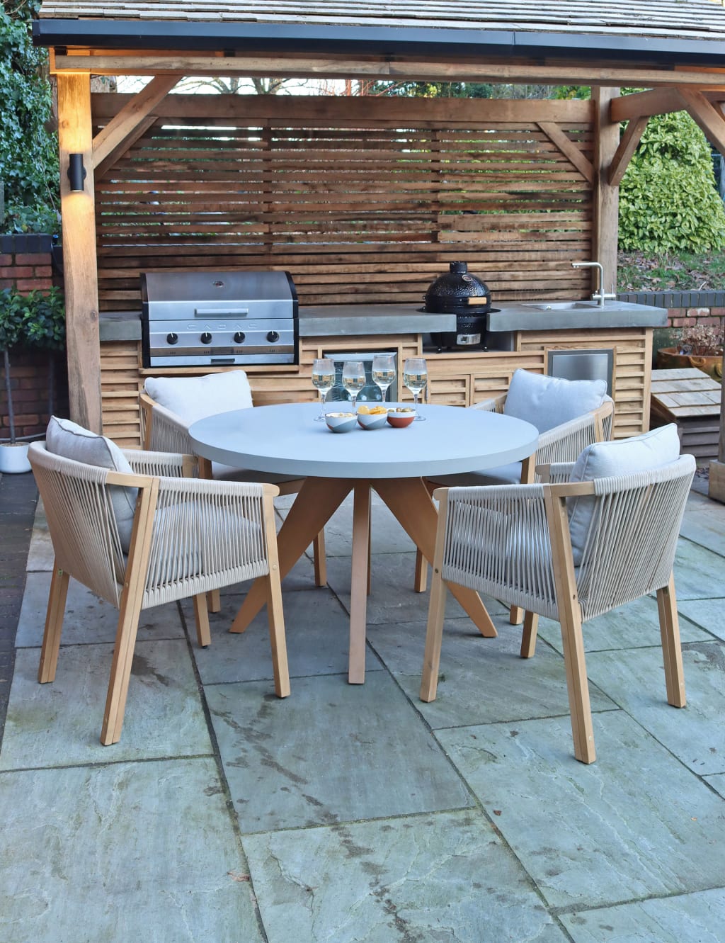 Luna Round Concrete Table & 4 Roma Chairs | Royalcraft | M&S