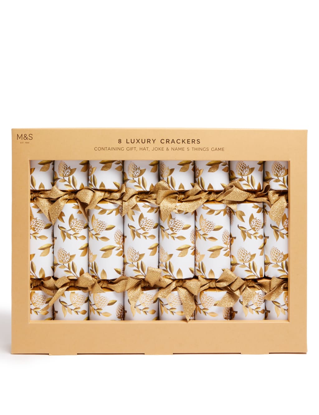 Luxury Acorn Print Christmas Crackers - Pack of 8 in 1 Design | M&S