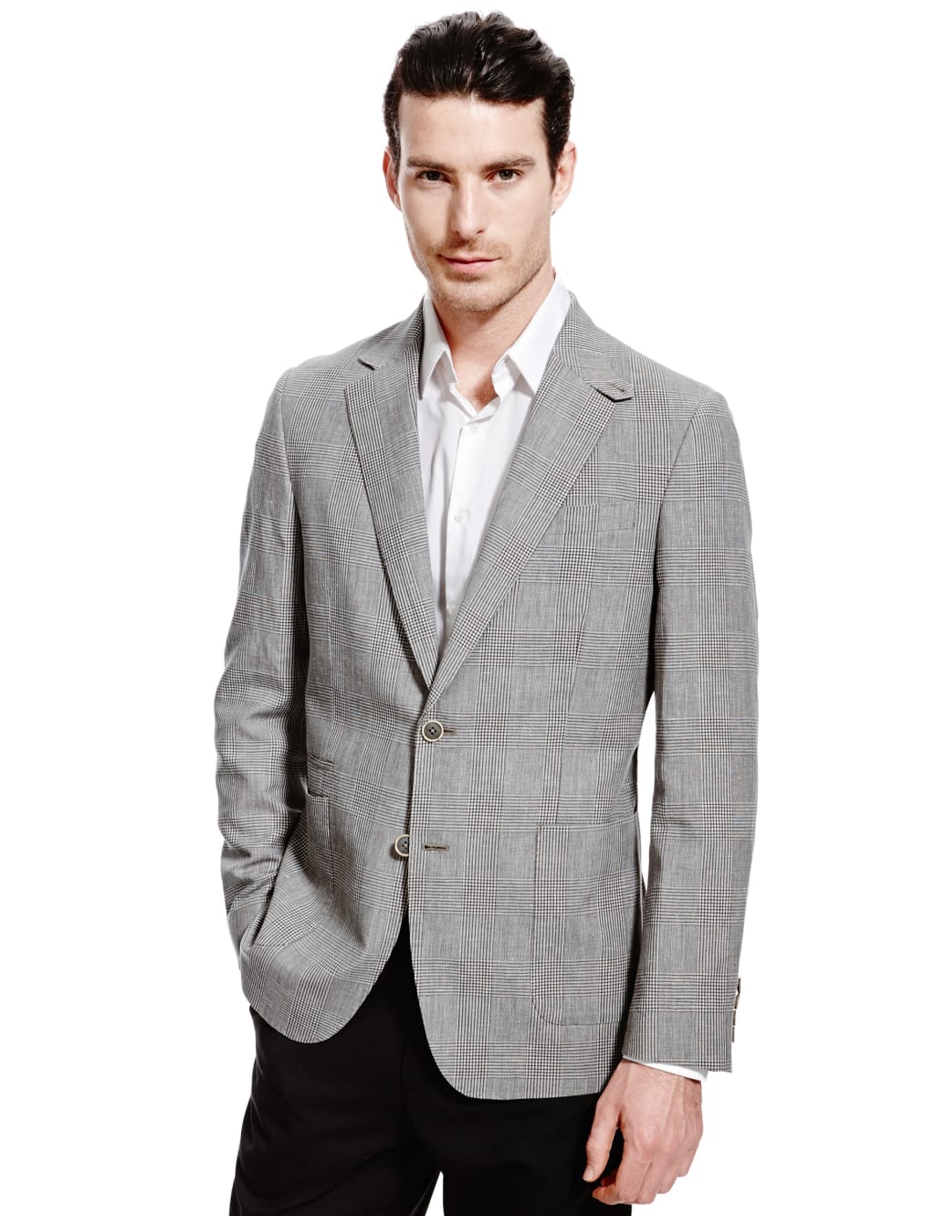 Luxury Linen Blend Prince of Wales Check Jacket with Wool | Collezione ...