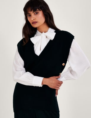 V-Neck Button Detail Knitted Vest | Monsoon | M&S