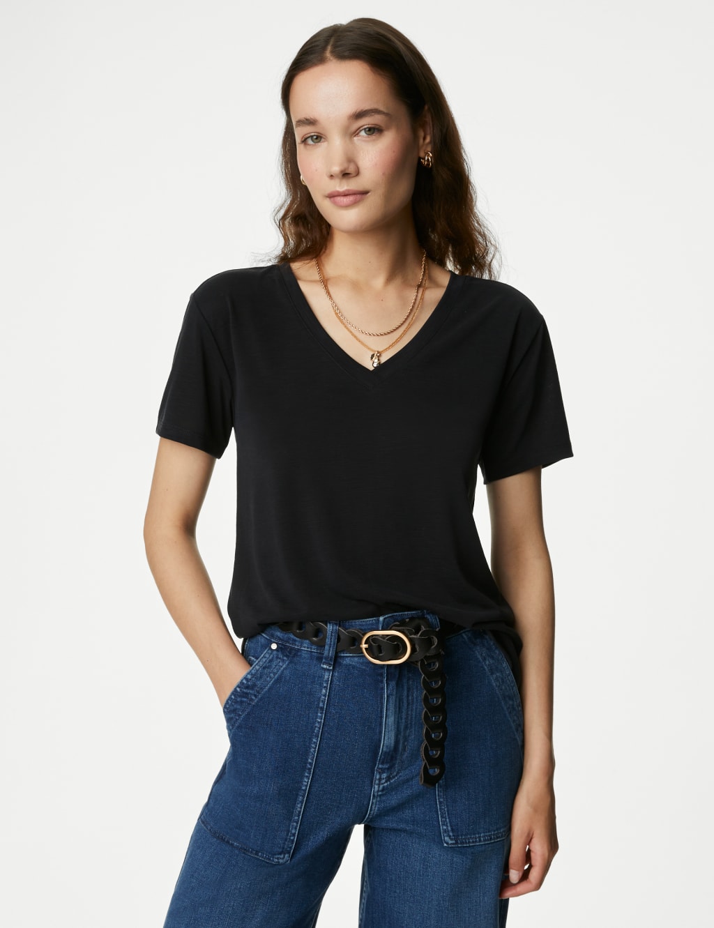 Modal Rich V-Neck T-Shirt | Per Una | M&S