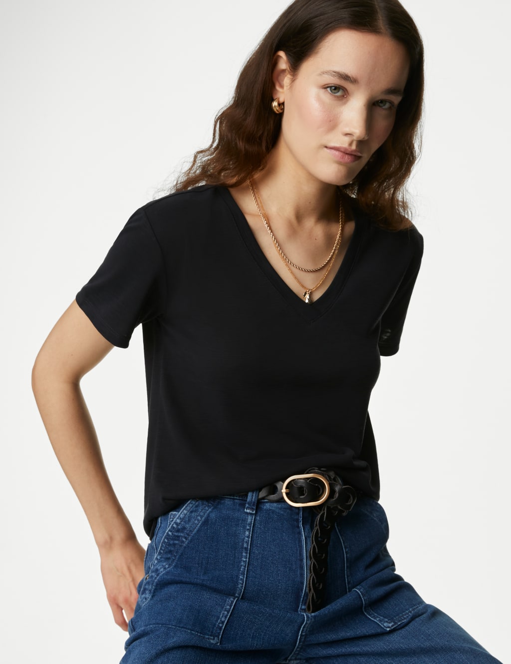 Modal Rich V-Neck T-Shirt | Per Una | M&S