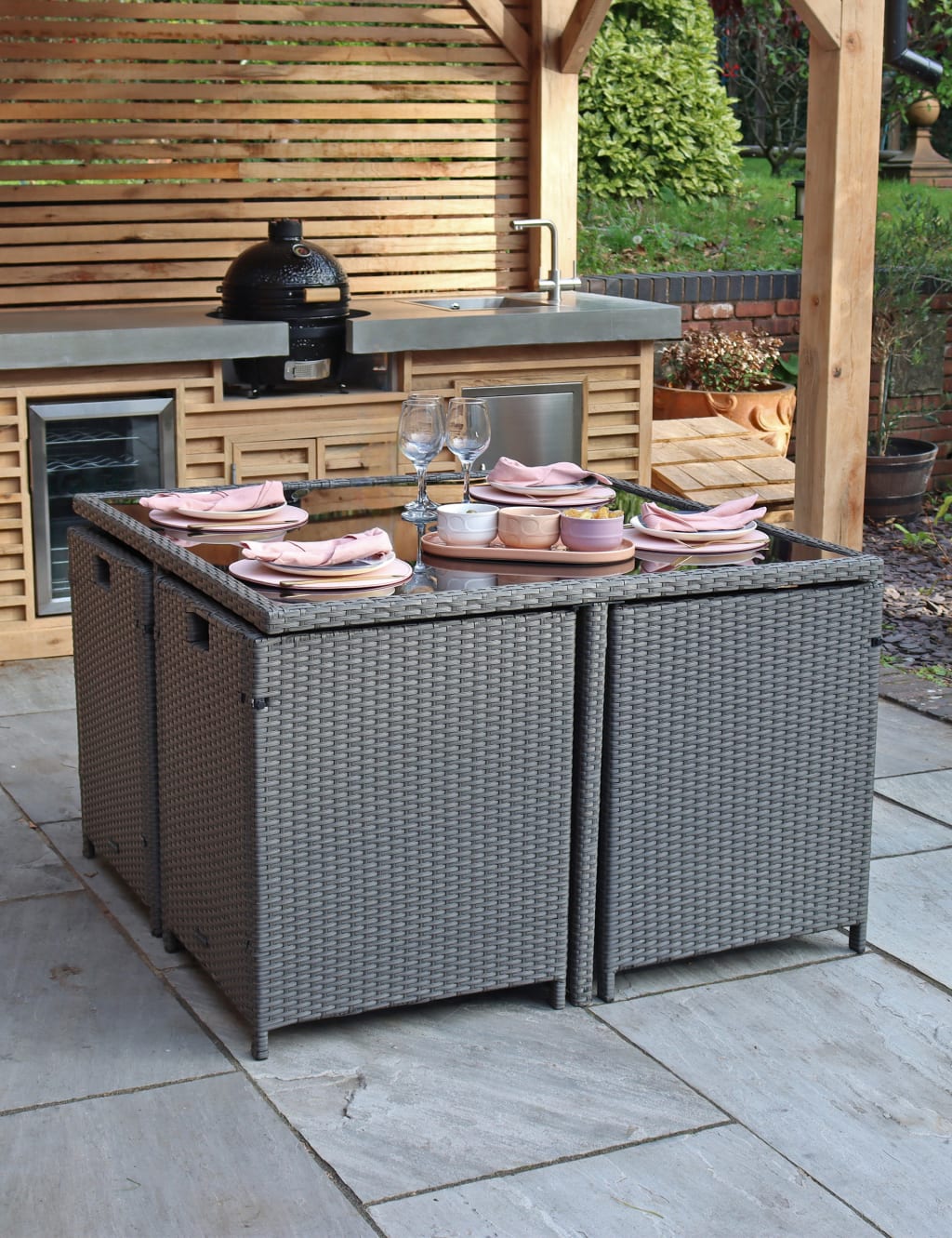 Nevada 4 Seater Rattan Garden Cube Dining Set | Royalcraft | M&S