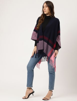 Colourblocked Open Front Poncho