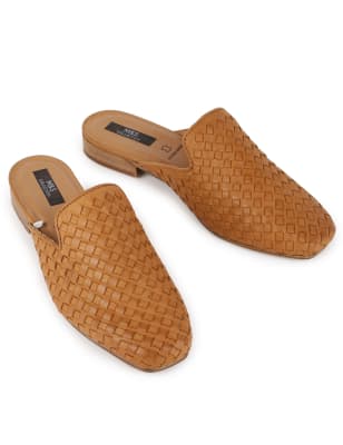 Leather Self Design Standard Fit Mules