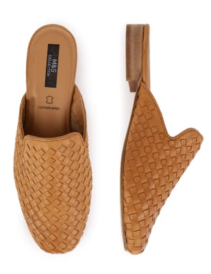 Leather Self Design Standard Fit Mules