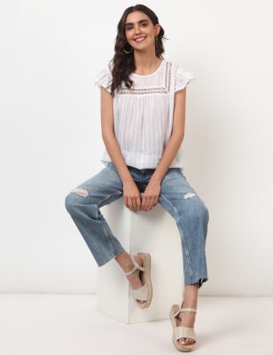 Pure Cotton Self Design Round Neck Top