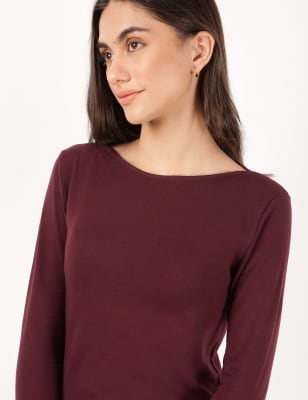 Cotton Plain Boat Neck Top