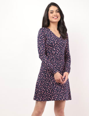 Viscose Mix Printed V-Neck Dress