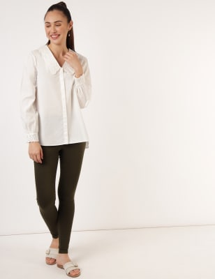 Pure Cotton Embroidered Puritan Collar Top