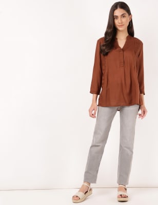 Pure Modal Pleated Mandarin Collar Blouse