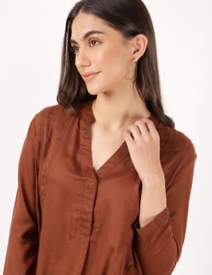 Pure Modal Pleated Mandarin Collar Blouse