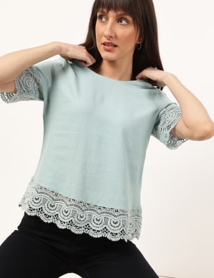 Lace Short Sleeve Blouse