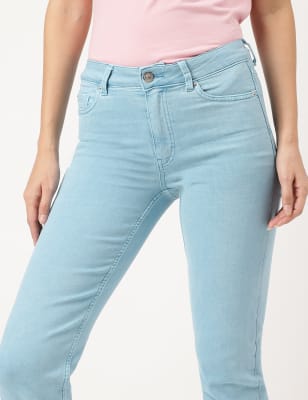 Cropped High Waist Button Front Jeans