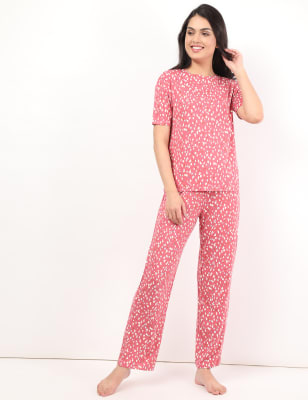 Viscose Mix Printed Round Neck Pyjama Set