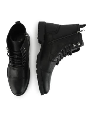 Pure Leather Textured Ankle Boots