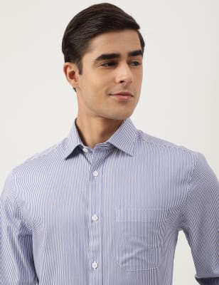 Pure Cotton Striped Spread Collar Shirt