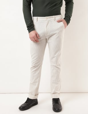 Regular Fit Cotton Blend Striped Trousers