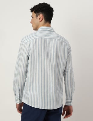Linen Mix Striped Spread Collar Shirt