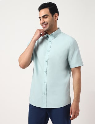 Pure Cotton Plain Button Down Collar Shirt
