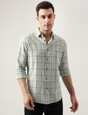 Regular Fit Linen Blend Checked Shirt