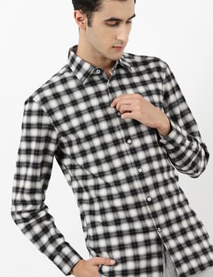 Textured Check Shirt with Long Sleeves