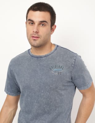 Pure Cotton Logo Print Round Neck T-shirt