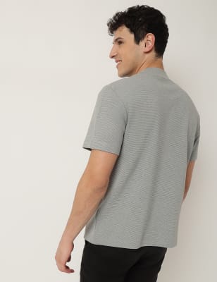 Cotton Mix Ribbed Crew Neck T-Shirt
