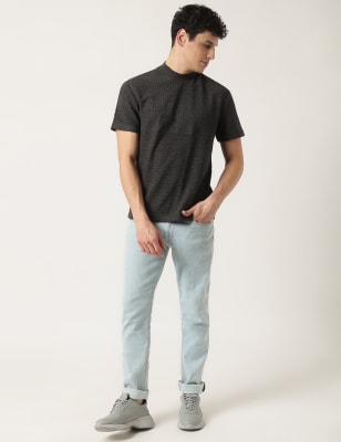 Cotton Mix Ribbed Crew Neck T-Shirt