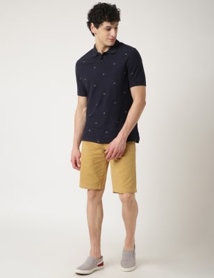 Pure Cotton Printed Polo Neck T-Shirt