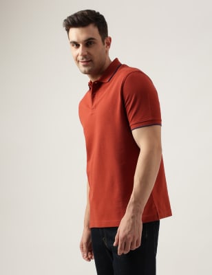 Cotton Striped Spread Collar Polo T-Shirt