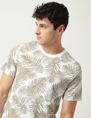 Pure Cotton Leaf Crew Neck T-Shirt