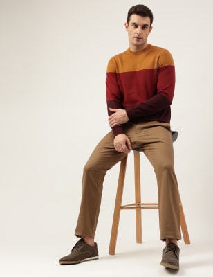 Pure Cotton Colorblocked Round Neck Jumper