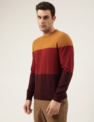 Pure Cotton Colorblocked Round Neck Jumper